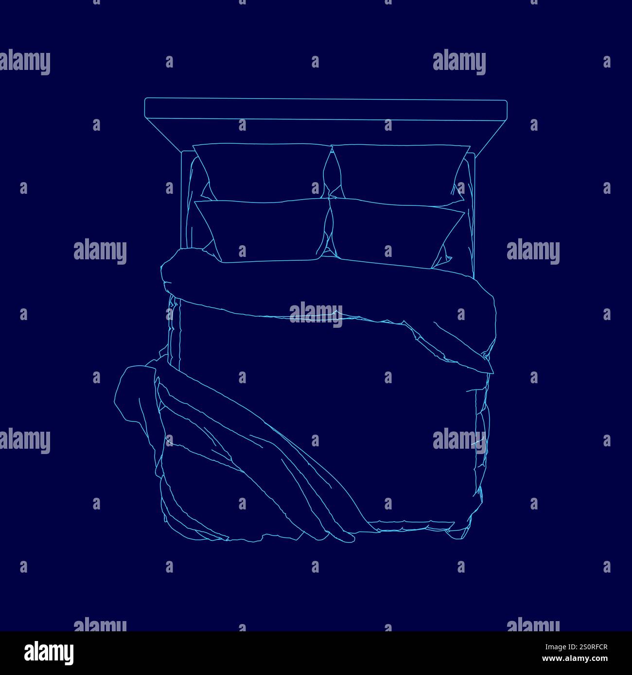 Bed with a blue sheet and pillows. The bed is shown in a blue color ...