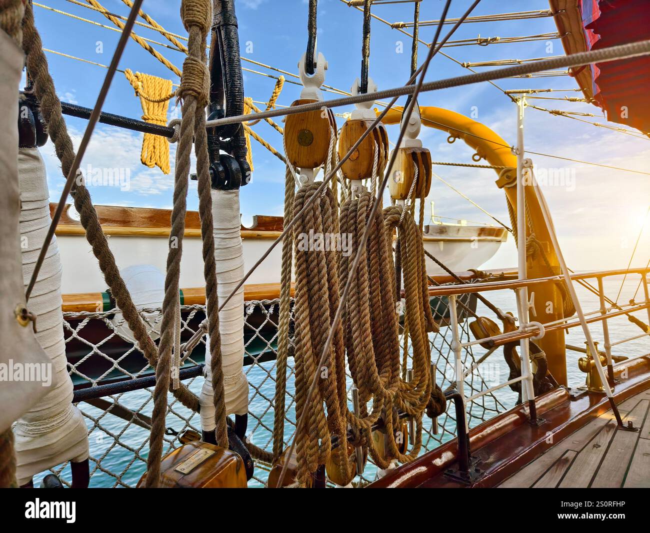 Ropes stretched across the masts of an old ship Stock Photo - Alamy