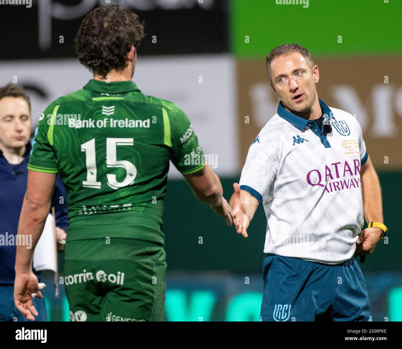 Galway, Ireland. 29th Dec, 2024. Referee Andrew Brace and Piers O'Conor ...