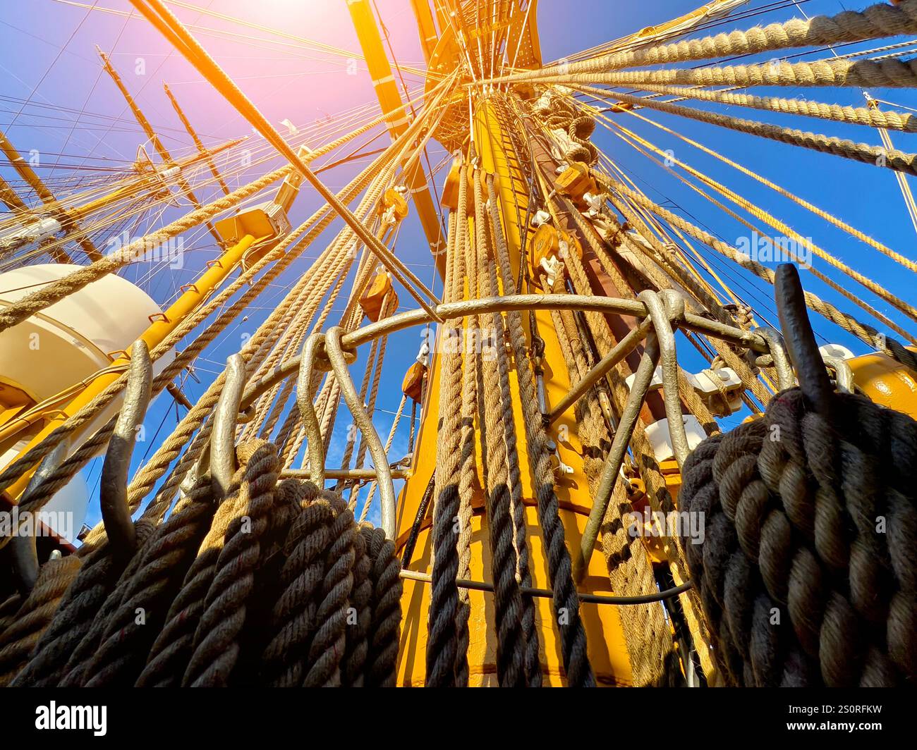 Ropes stretched across the masts of an old ship Stock Photo - Alamy