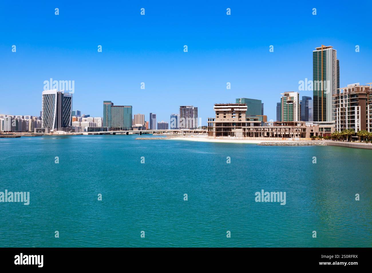 Abu Dhabi city skyline. Abu Dhabi is the capital city of the United ...