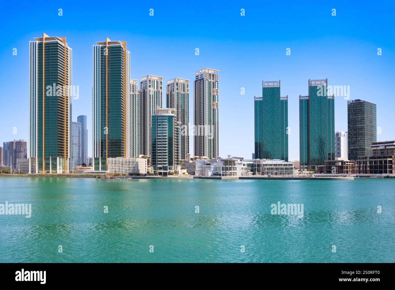 Al Maryah Island skyline panoramic view in Abu Dhabi. Abu Dhabi is the ...