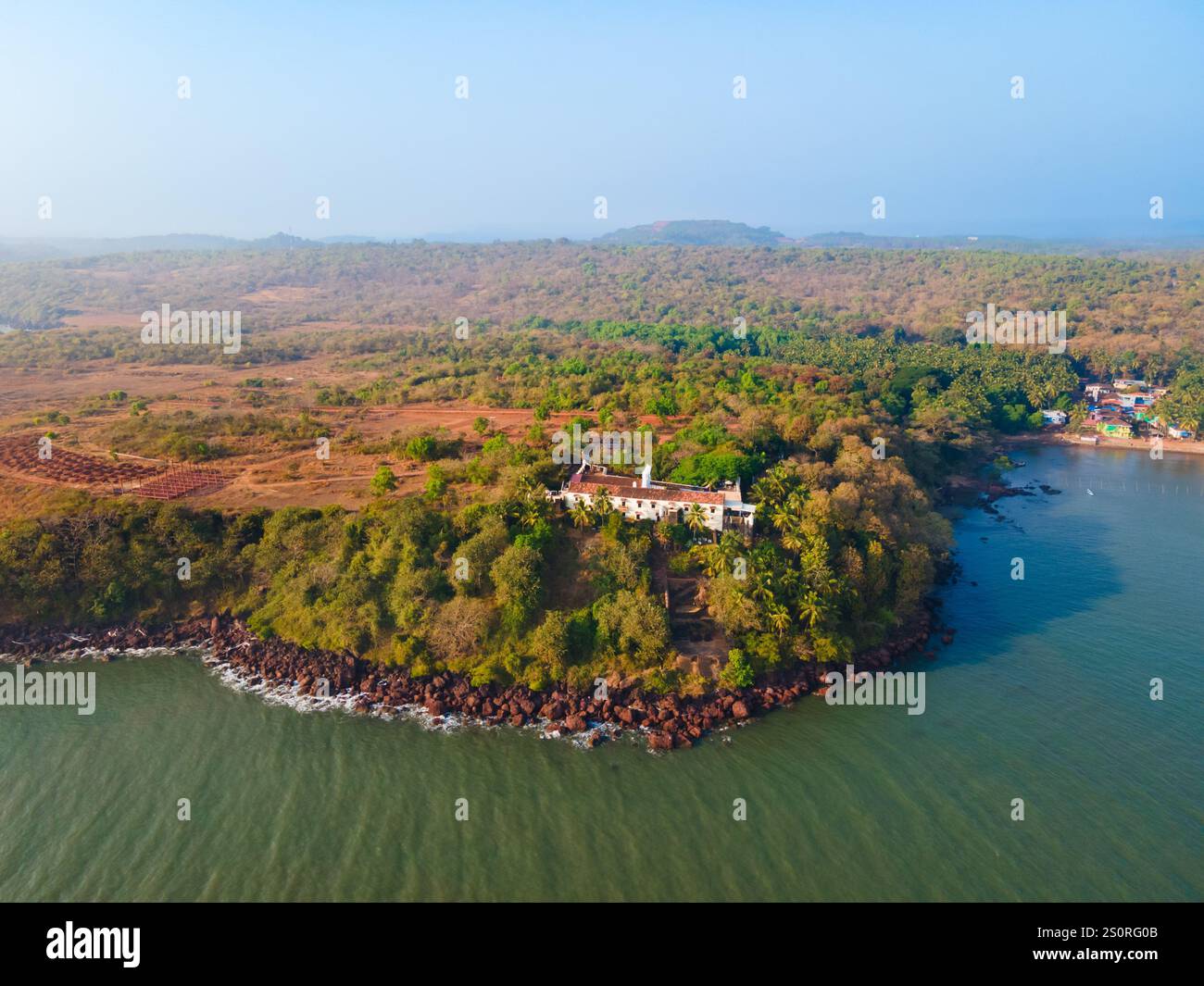 Fort Tiracol aerial panoramic view. Fort Tiracol is a portuguese fort ...