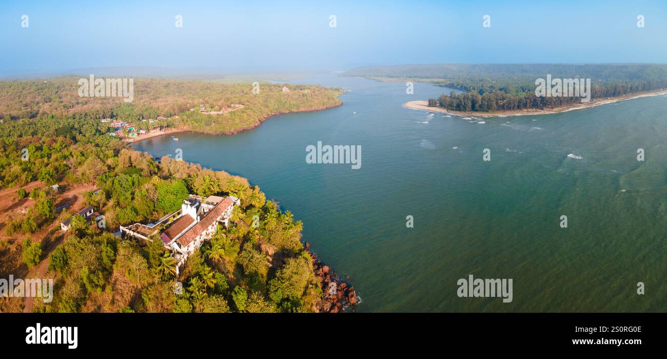 Fort Tiracol aerial panoramic view. Fort Tiracol is a portuguese fort ...