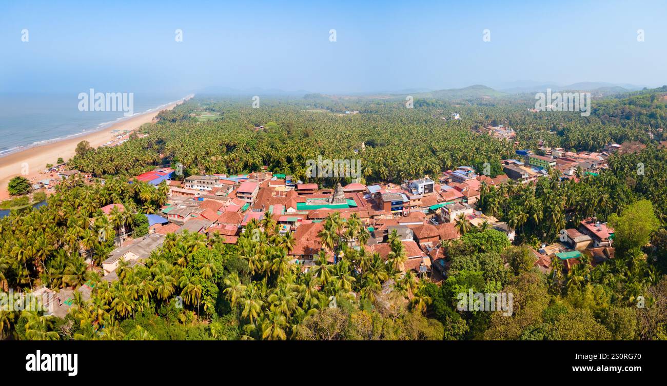 Gokarna town aerial panoramic view. Gokarna Beach is a major tourist ...
