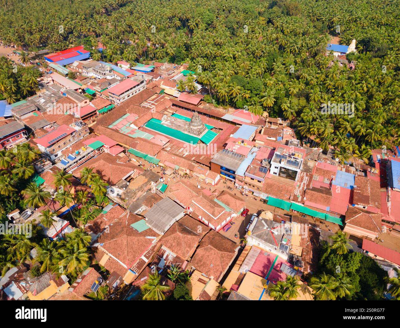 Gokarna town aerial panoramic view. Gokarna Beach is a major tourist ...