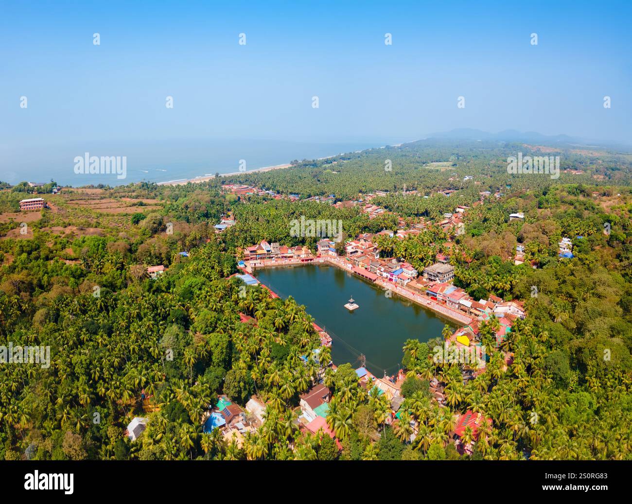 Kotitheertha or Koti Tirtha temple pond aerial panoramic view in ...