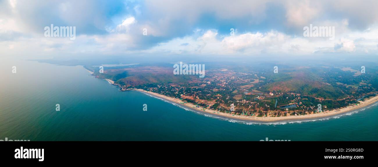 Arambol Beach aerial panoramic view. Arambol Beach is a public beach ...