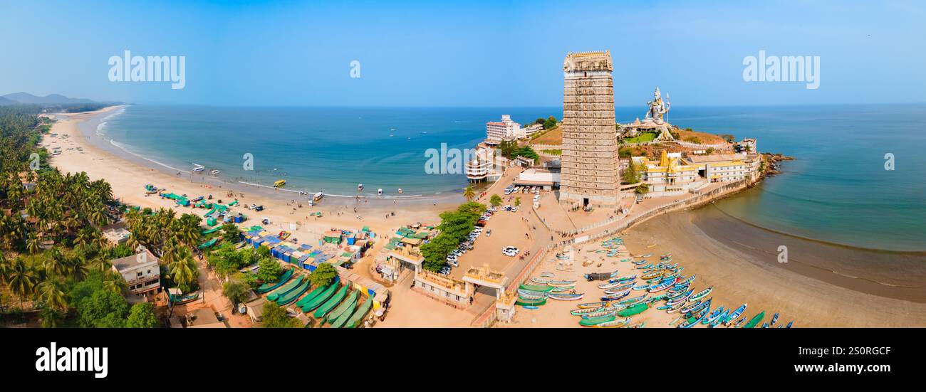Murudeshwara Temple aerial panoramic view. Murudeshwara Temple is ...