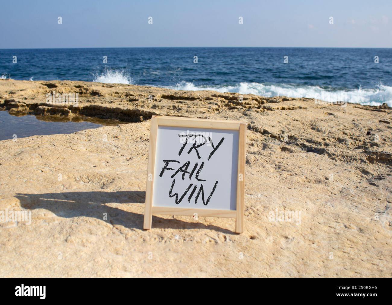 Try Fail Win symbol. White Blackboard with words Try Fail Win ...