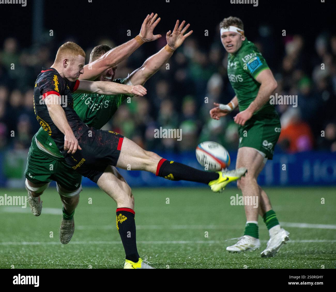 Jack Murphy of Ulster kicks the ball during the United Rugby ...