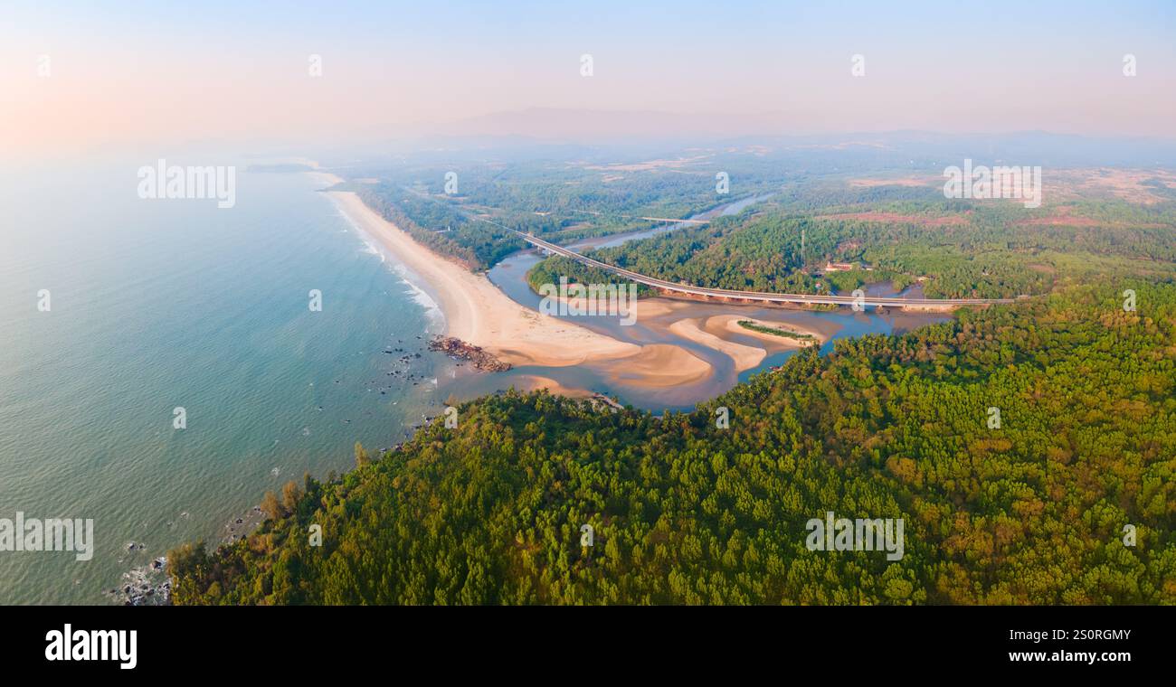Galgibaga beach aerial panoramic view at sunset. Galgibaga or Galgibagh ...