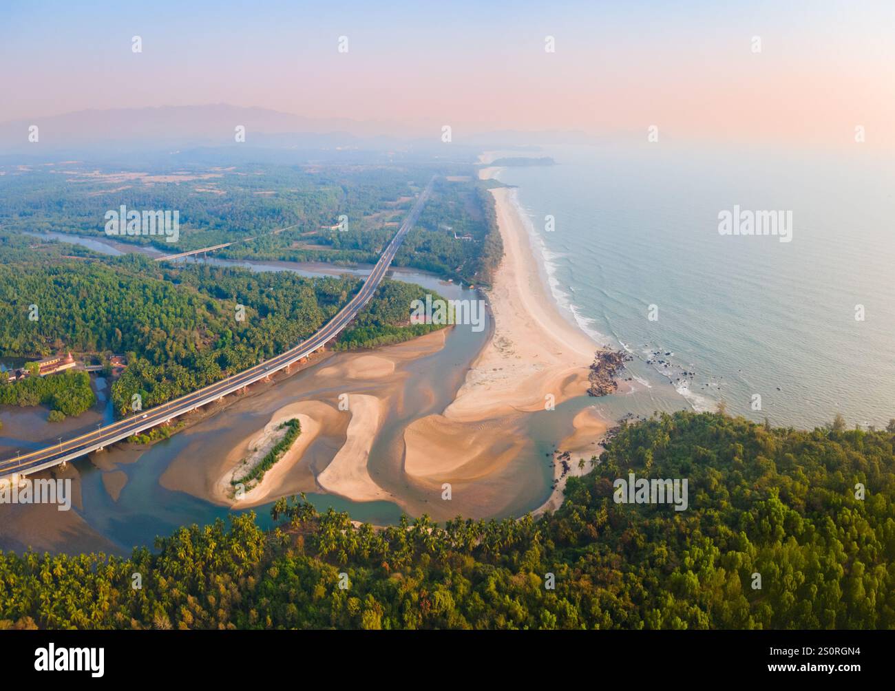 Galgibaga beach aerial panoramic view at sunset. Galgibaga or Galgibagh ...