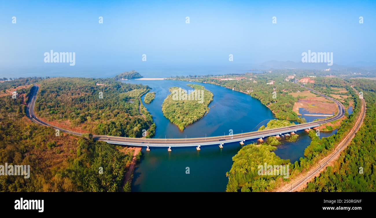 Talpon river and Talpona beach aerial panoramic view at sunset ...