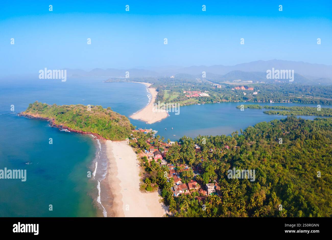 Galgibaga and Talpona beach aerial panoramic view at sunset. Galgibaga ...