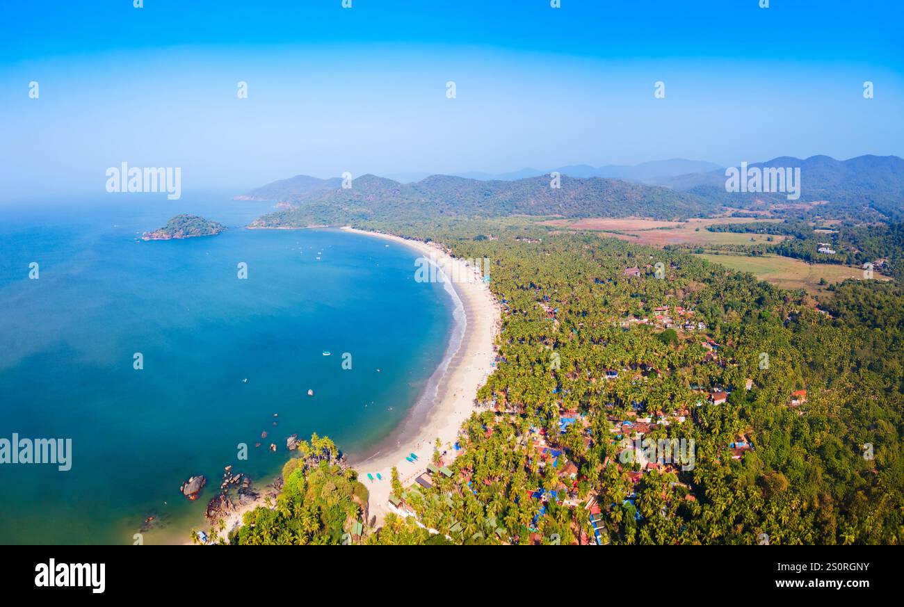 Palolem Beach aerial panoramic view. Palolem Beach is situated in ...