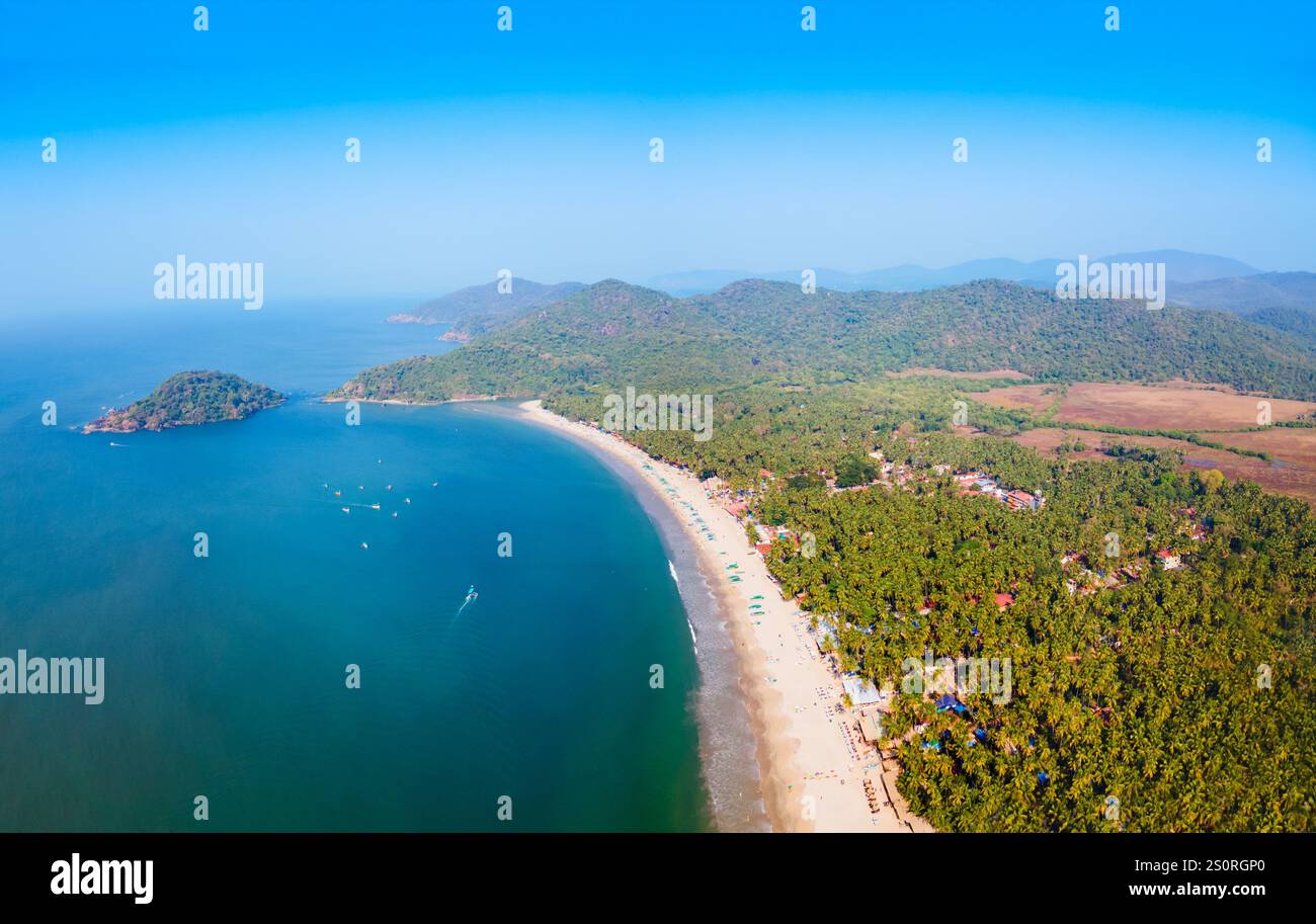 Palolem Beach aerial panoramic view. Palolem Beach is situated in ...
