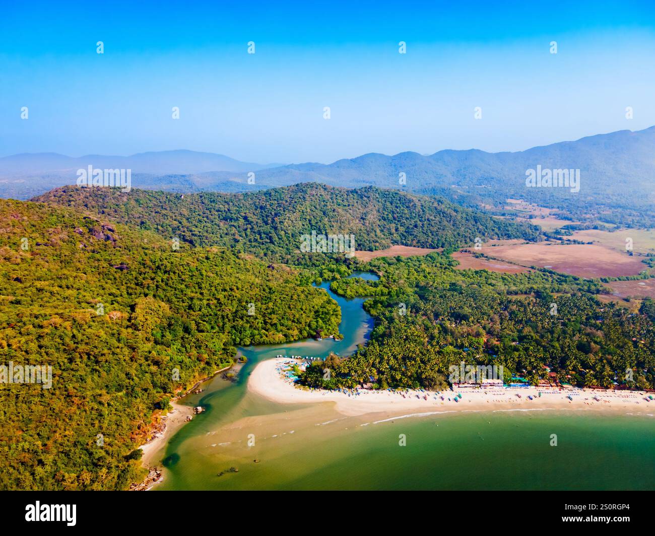 Palolem Beach aerial panoramic view. Palolem Beach is situated in ...