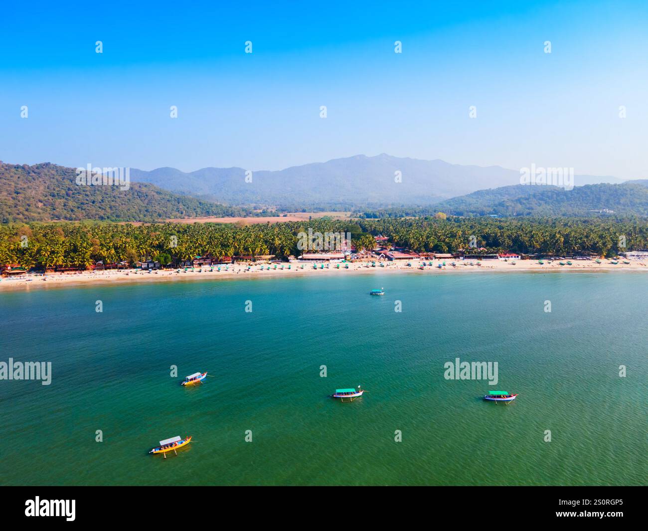 Palolem Beach aerial panoramic view. Palolem Beach is situated in ...