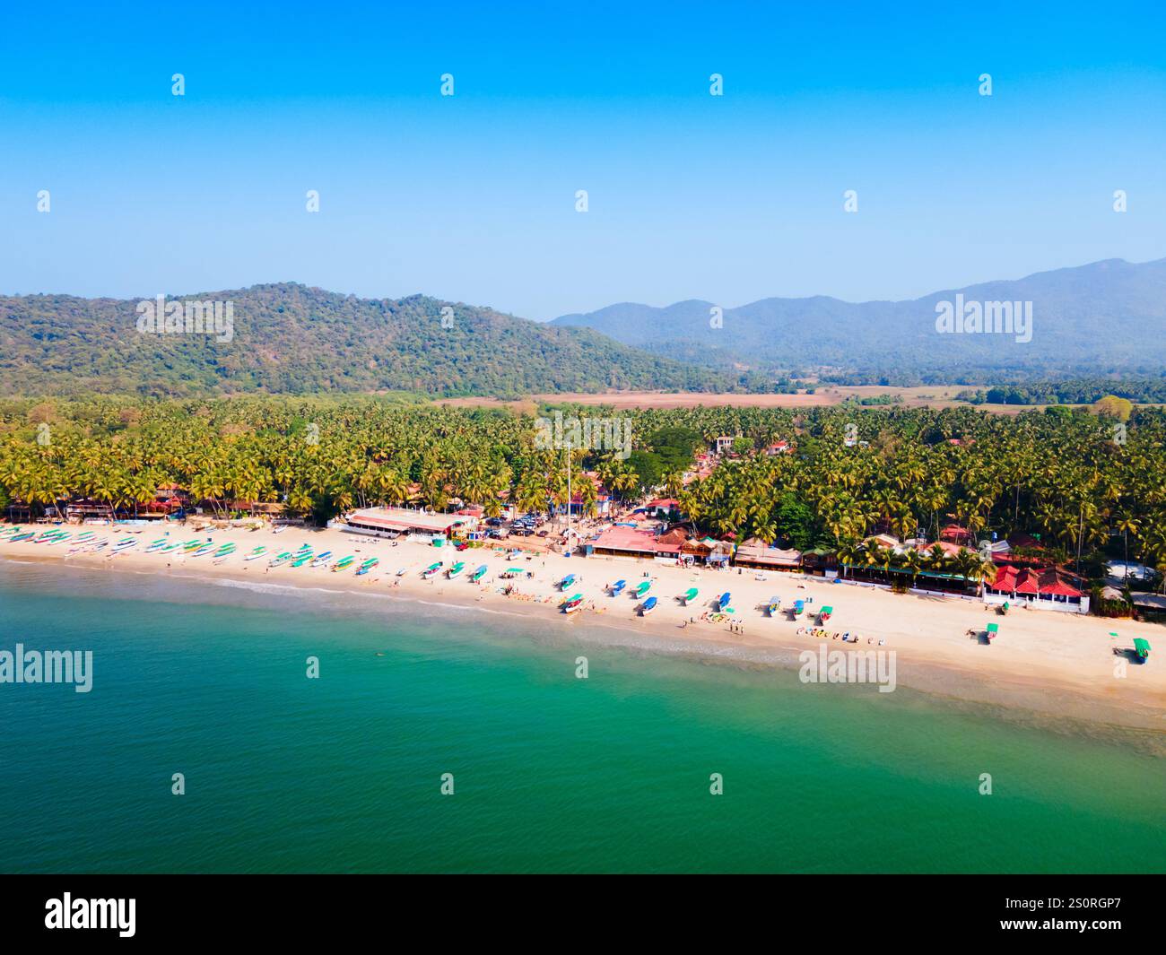 Palolem Beach aerial panoramic view. Palolem Beach is situated in ...