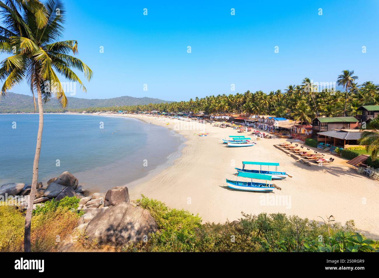 Boats at the Palolem Beach. Palolem Beach is situated in Canacona in ...