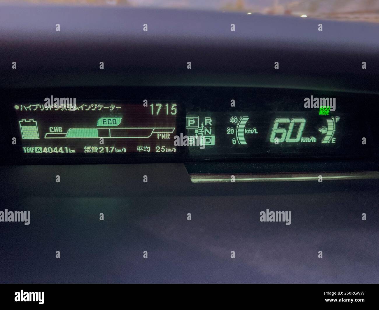 Hybrid car dashboard display with eco mode Stock Photo - Alamy
