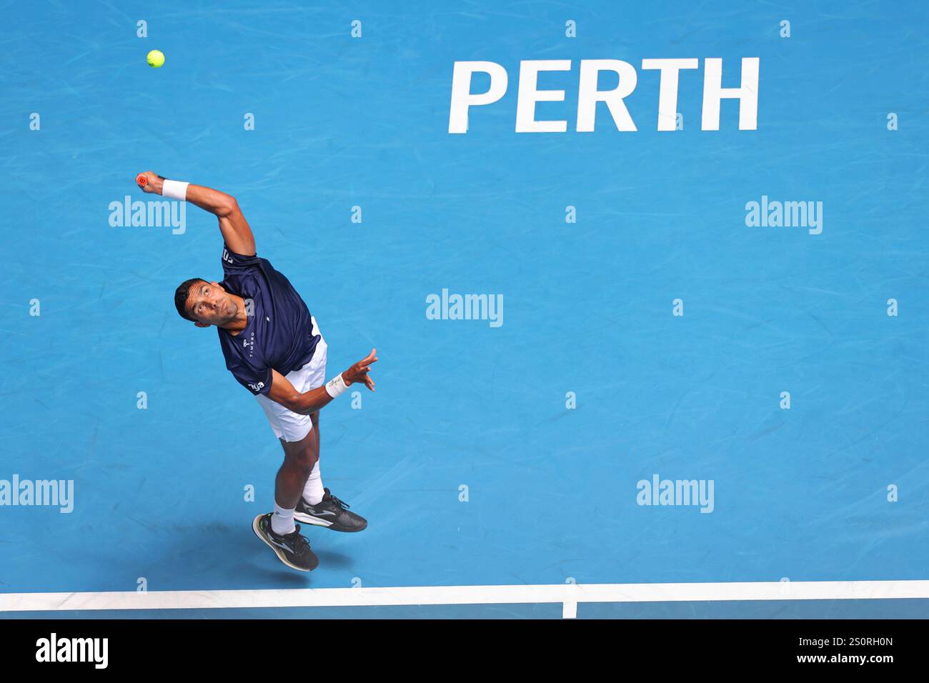 Thiago Monteiro of Brazil serves to opponent Alexander Zverev of ...