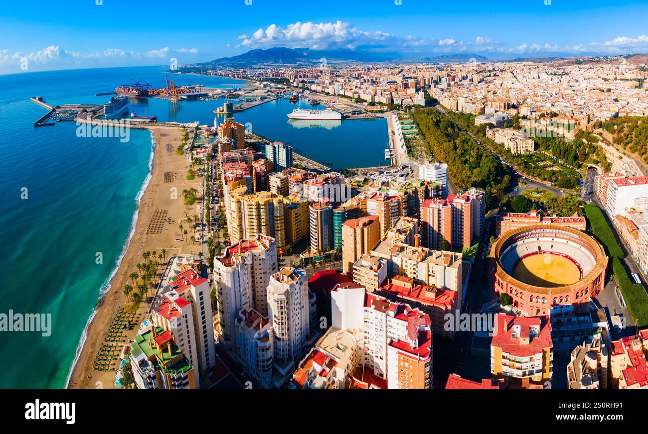 Malaga aerial panoramic view. Malaga is a city in the Andalusia ...