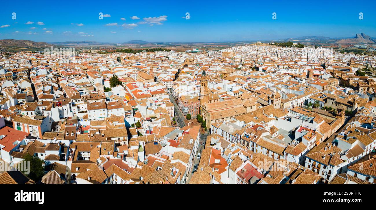 Saint Sebastian Parish Church aerial panoramic view in Antequera ...
