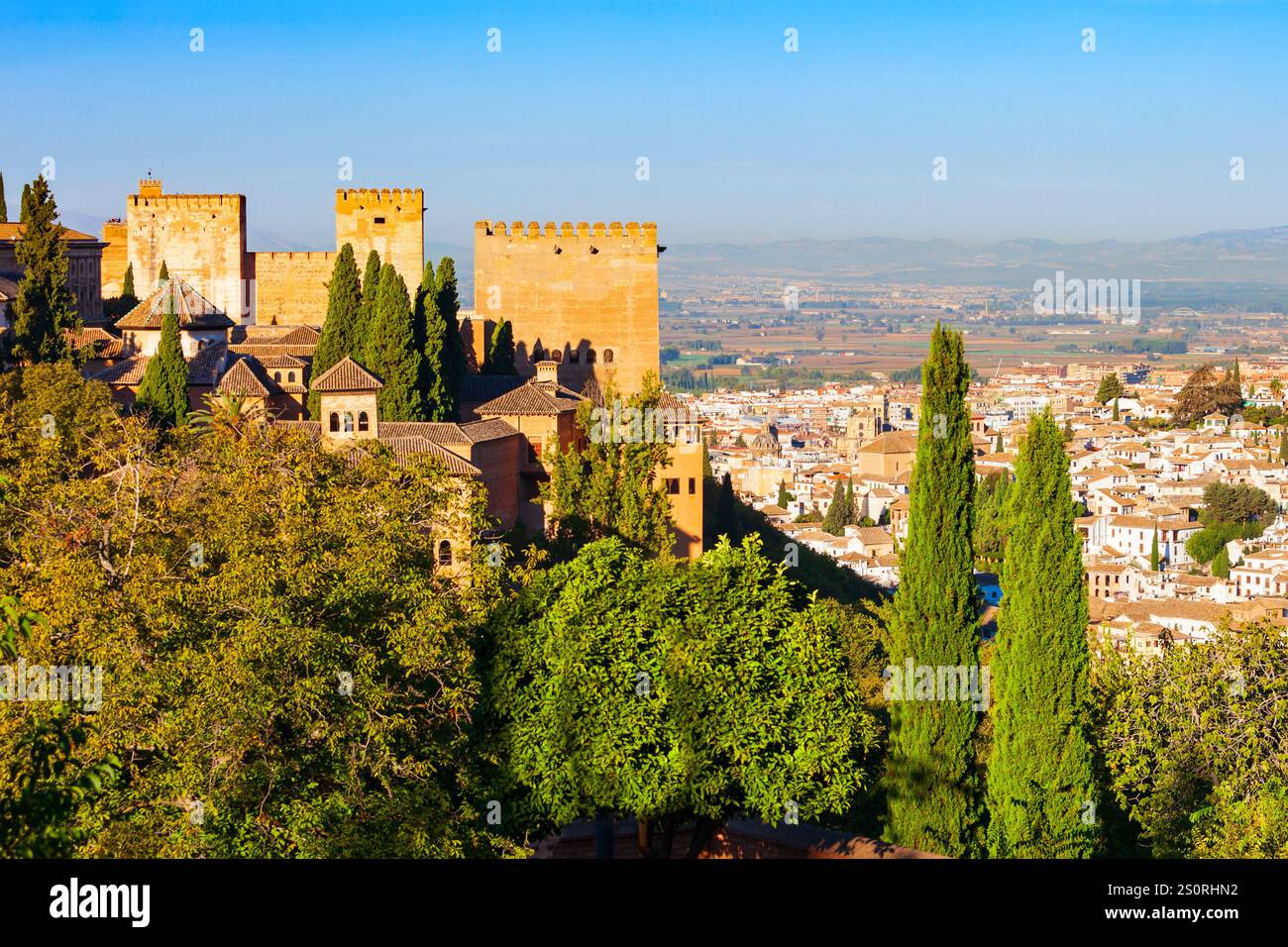 The Alhambra aerial panoramic view. The Alhambra is a fortress complex ...
