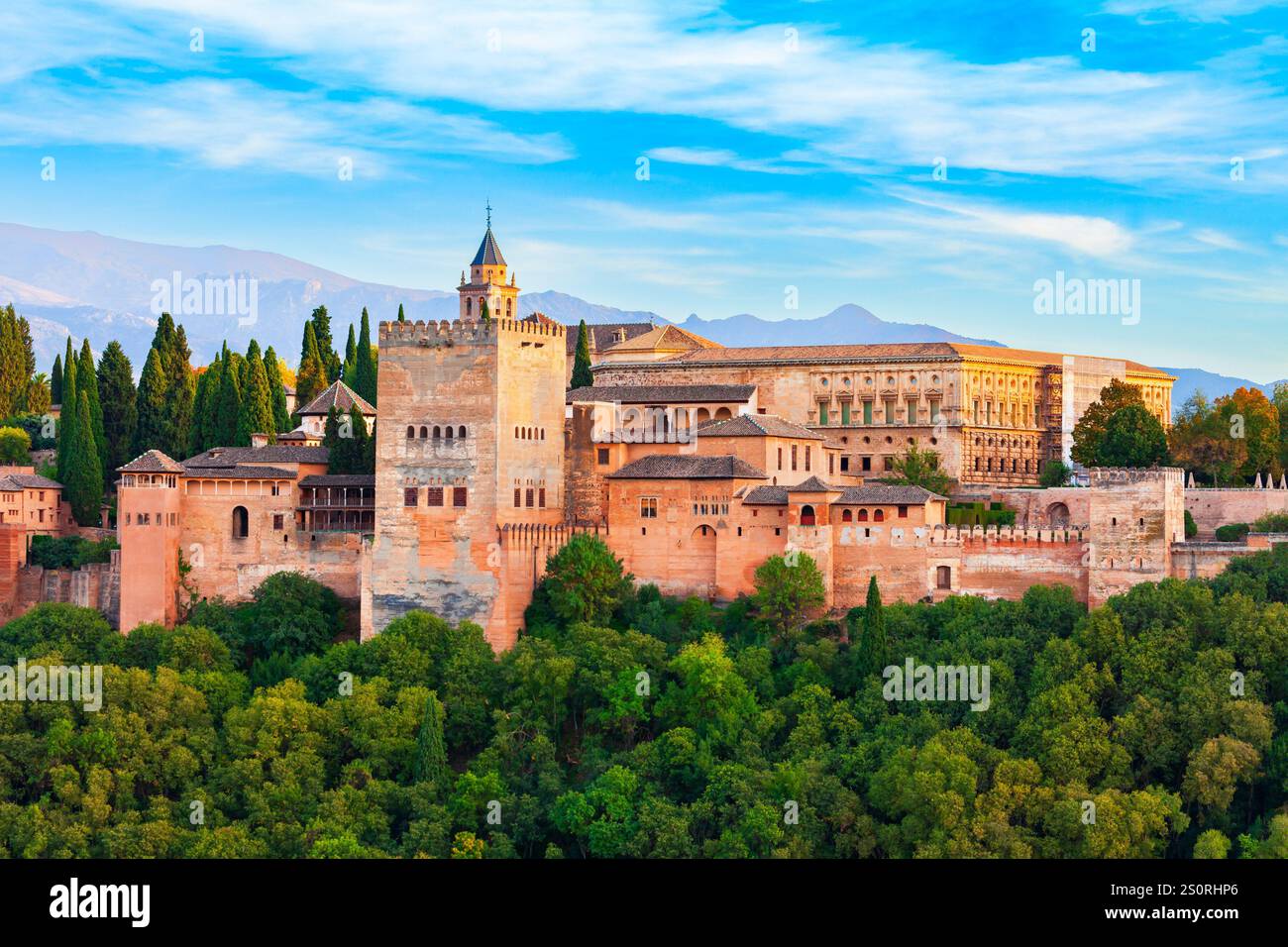 The Alhambra aerial panoramic view. The Alhambra is a fortress complex ...