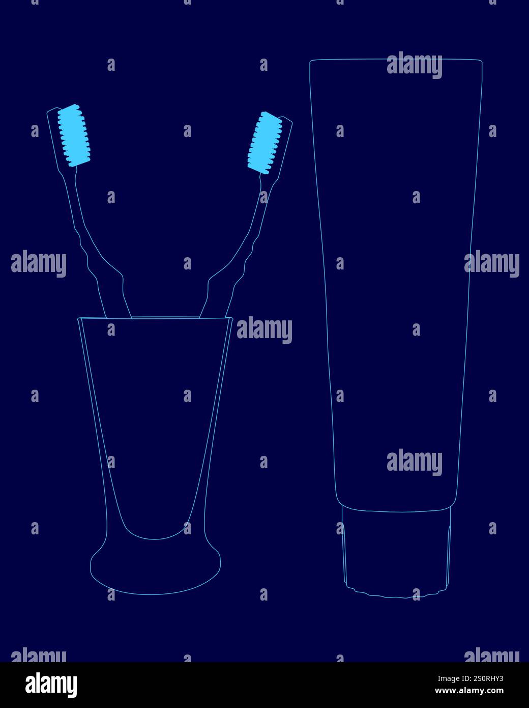 Toothbrush and a tube of toothpaste are shown in a blue background. The ...