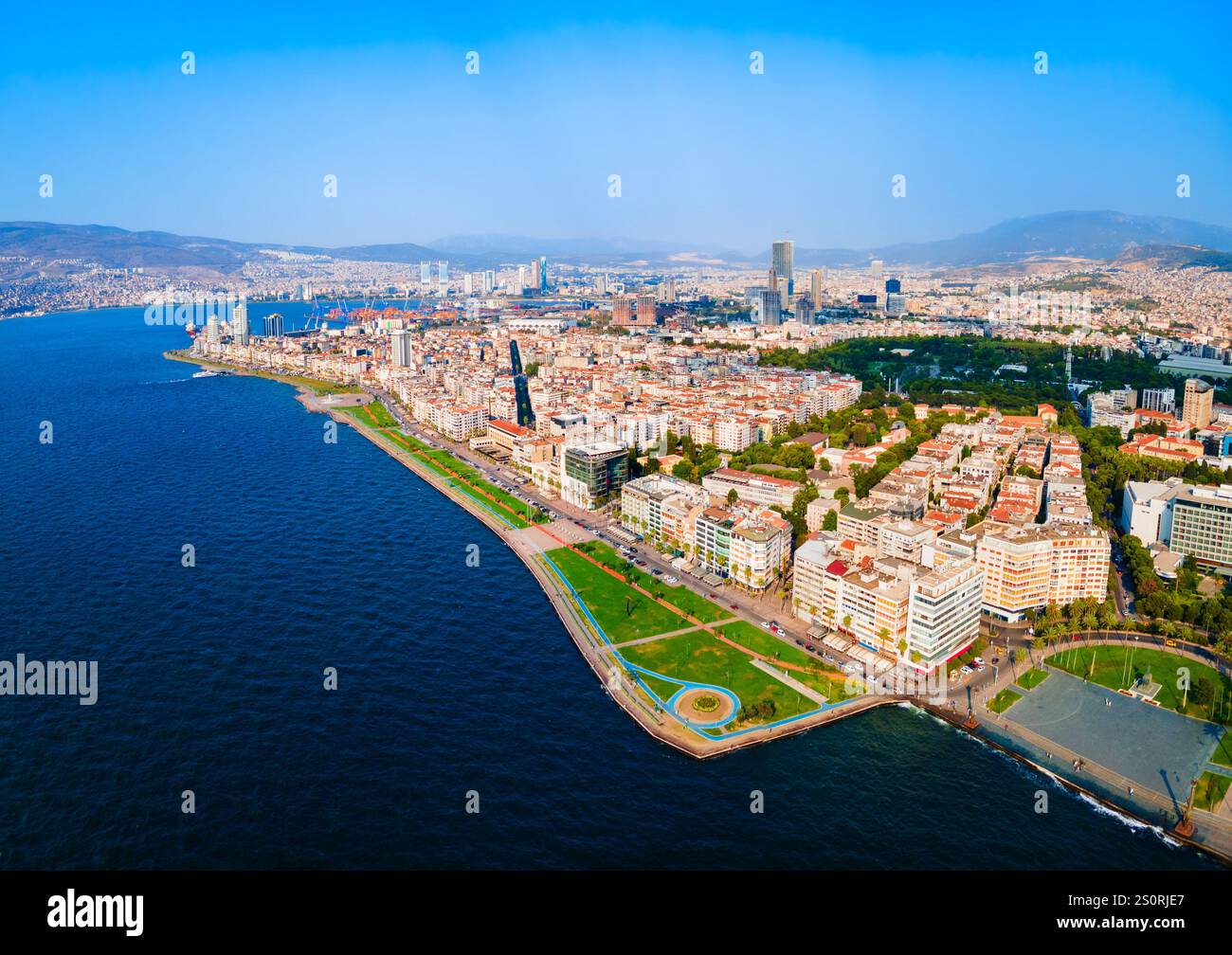 Izmir Kordon park aerial panoramic view. Izmir is a metropolitan city ...