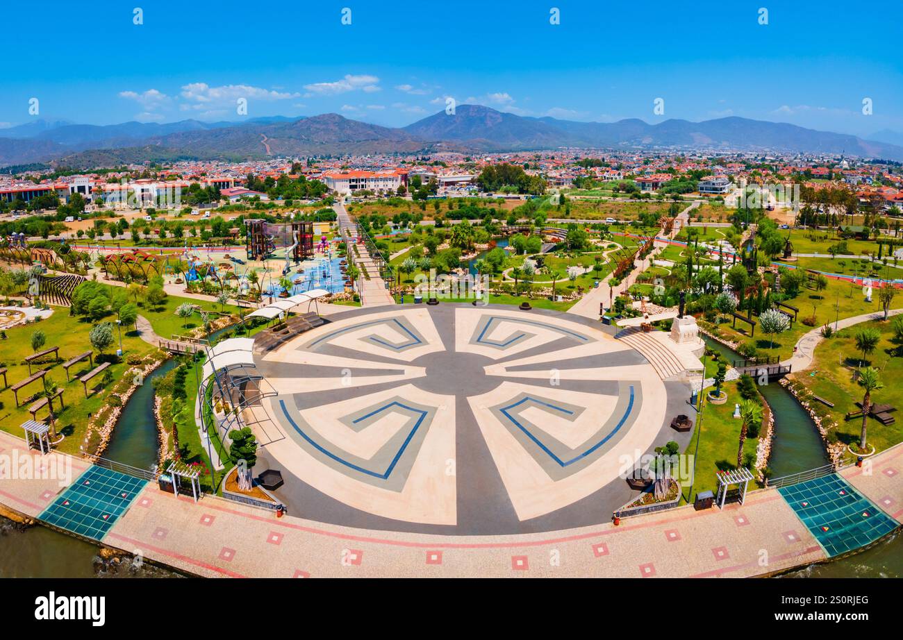 Sehit Fethi Bey public park aerial panoramic view in Fethiye. Fethiye ...