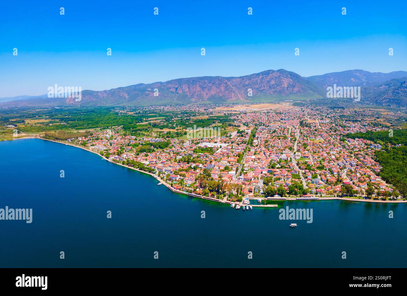 Koycegiz town and Koycegiz lake aerial panoramic view in Mugla Province ...