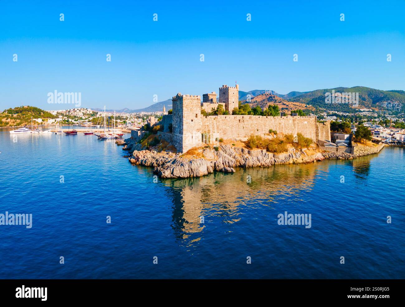The Bodrum Castle of St. Peter and marina aerial panoramic view in ...