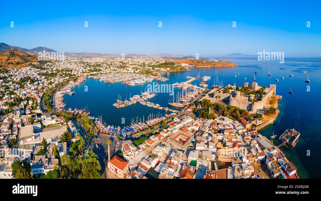 The Bodrum Castle of St. Peter and marina aerial panoramic view in ...