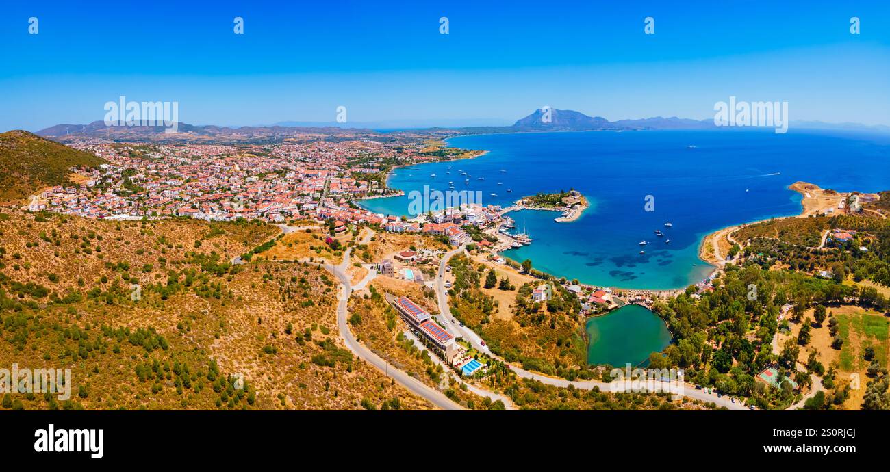 Datca city beach and marina aerial panoramic view. Datca is a resort ...