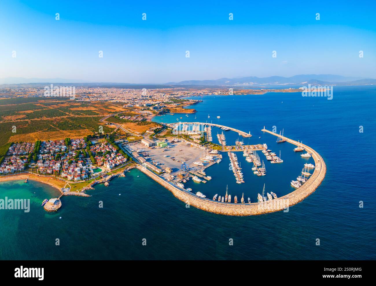 Didim Marina aerial panoramic view. Didim is a town near Marmaris city ...