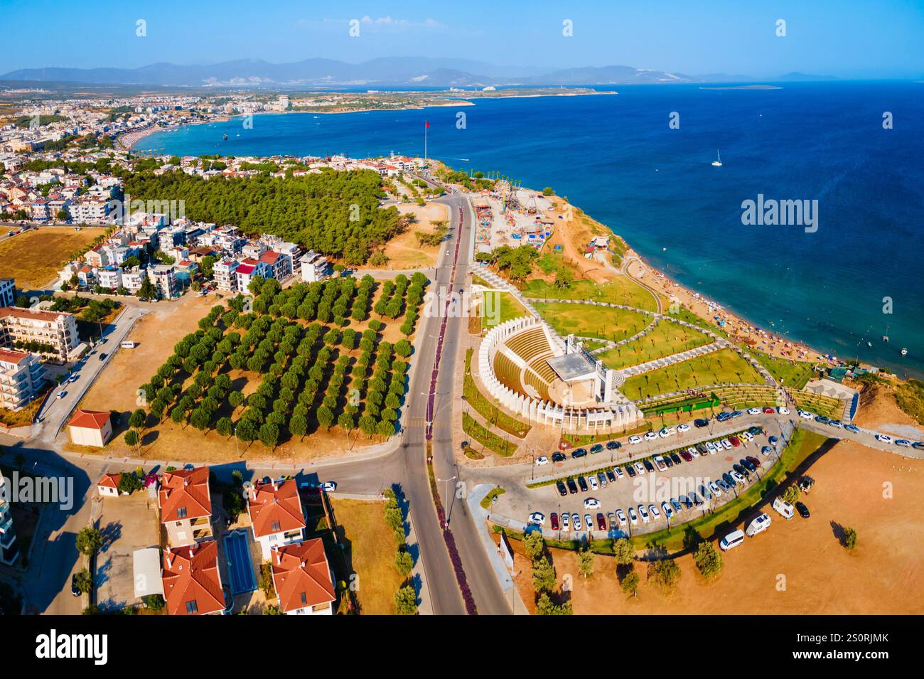 Didim amphitheater aerial panoramic view. Didim is a town in Aydin ...