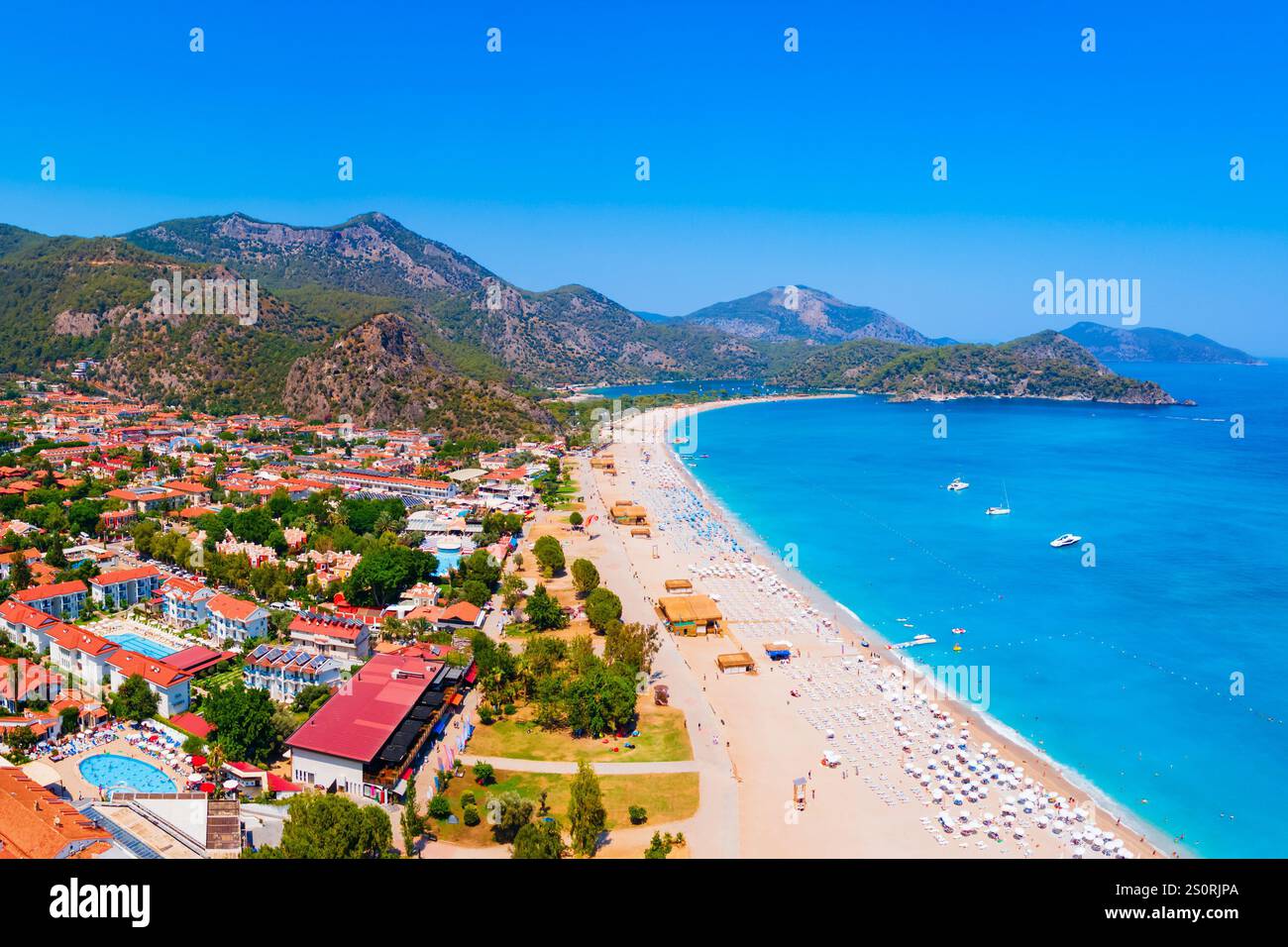 Oludeniz beach aerial panoramic view. Oludeniz or Blue Lagoon is a ...