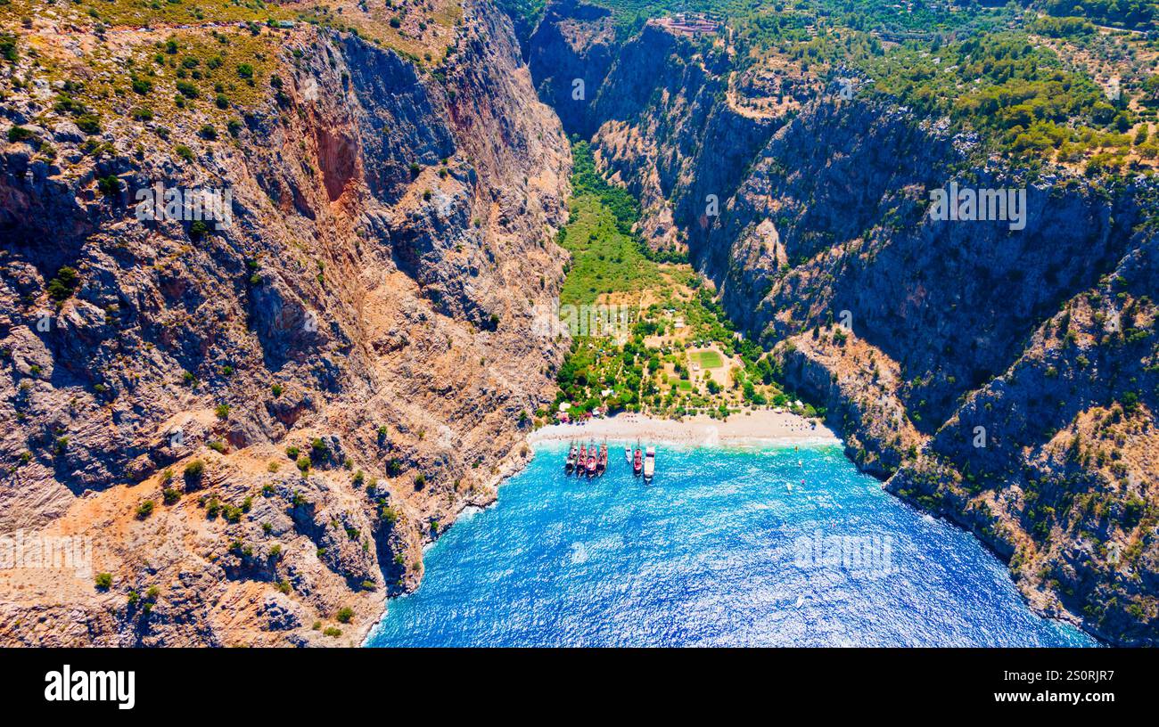 Butterfly Valley Beach or Kelebekler Vadisi aerial panoramic view ...