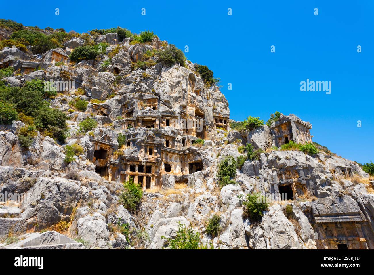 Myra ancient city ruins with rock cut tombs. Myra is located in Demre city in Antalya province ...
