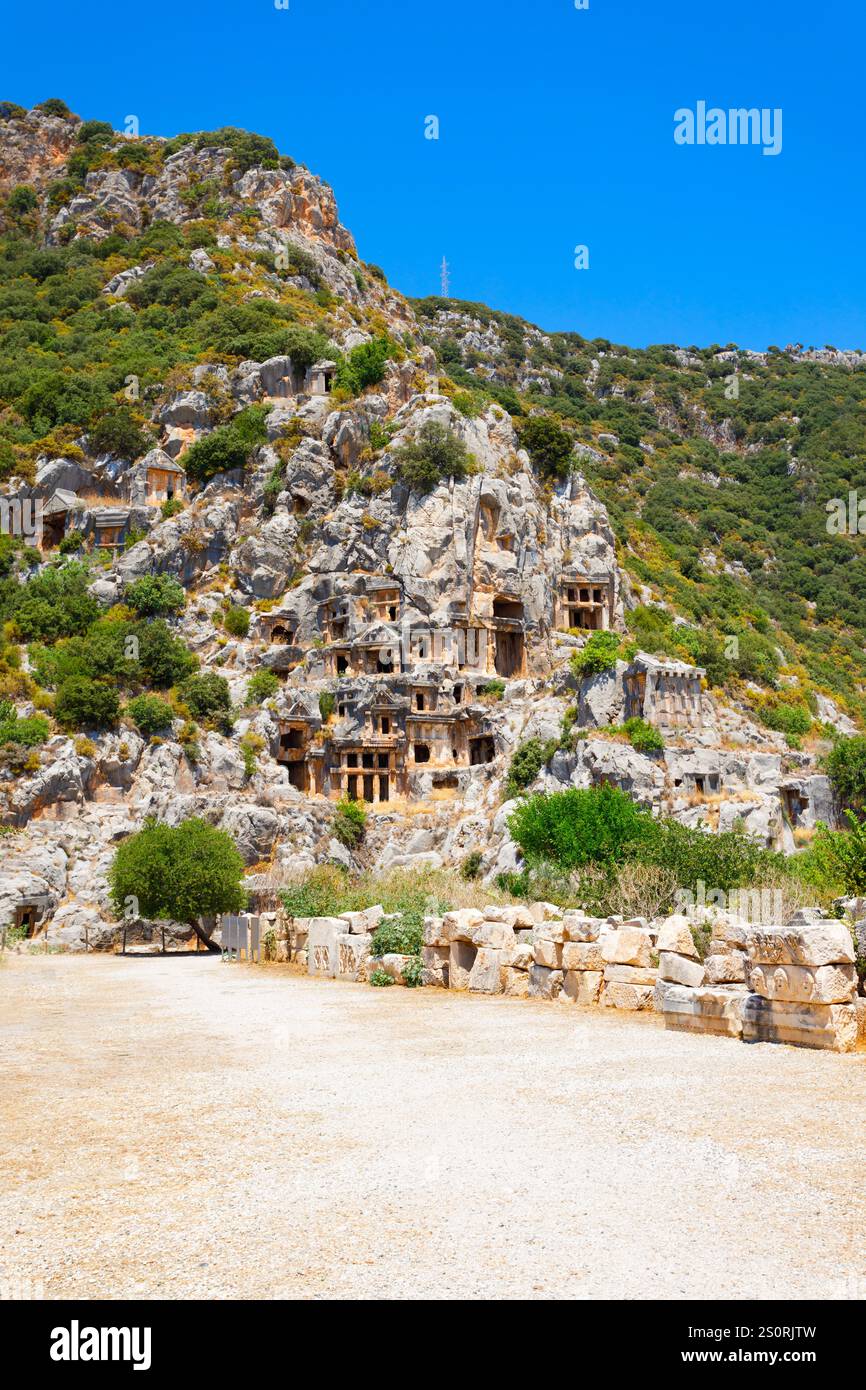 Myra ancient city ruins with rock cut tombs. Myra is located in Demre city in Antalya province ...