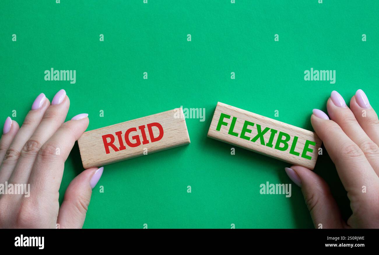 Rigid or Flexible symbol. Concept word Rigid or Flexible on wooden ...