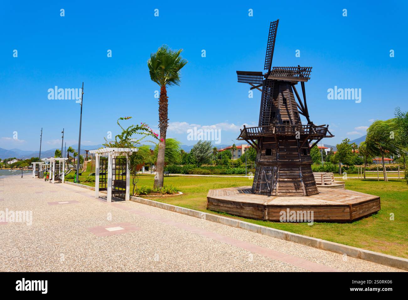 Seafront promenade at the Fethiye city centre. Fethiye is a city in ...