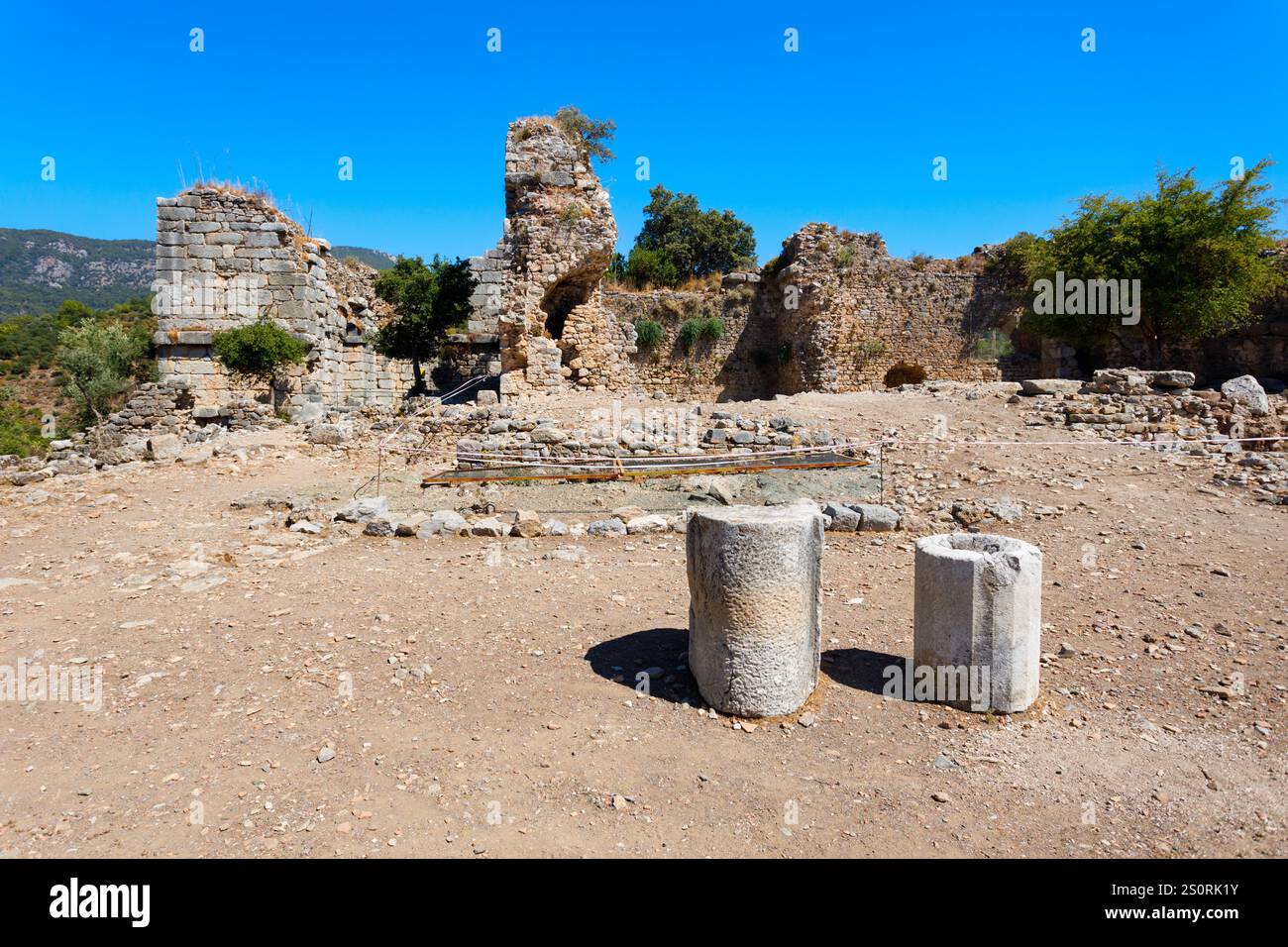 The roman bath ruins at the Kaunos ancient city. Kaunos is located near ...