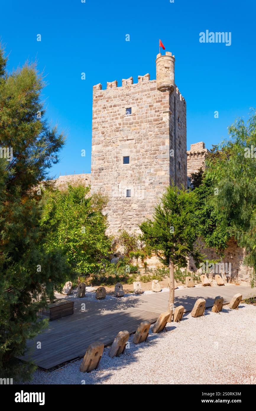 Tower at the Bodrum Castle of St. Peter in Bodrum city. Bodrum is a ...