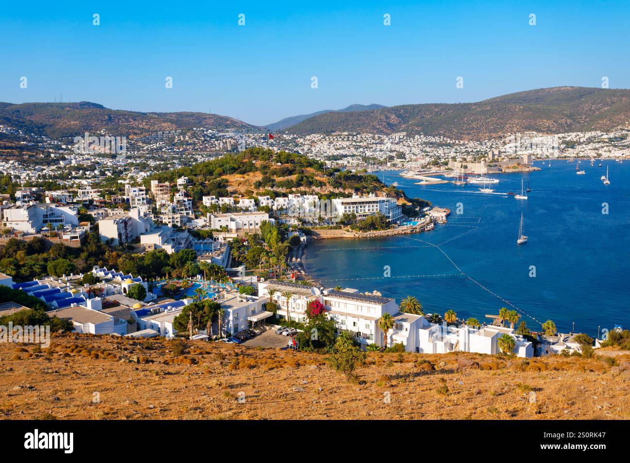 Bodrum city aerial panoramic view in Bodrum city. Bodrum is a city in ...