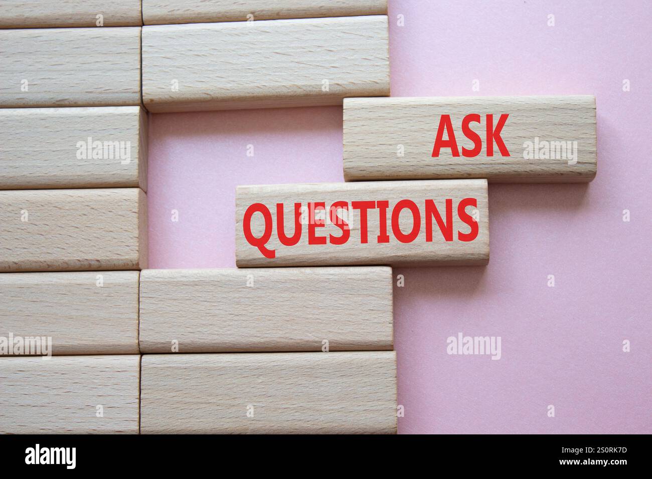 Ask Questions symbol. Wooden blocks with words Ask Questions. Beautiful ...
